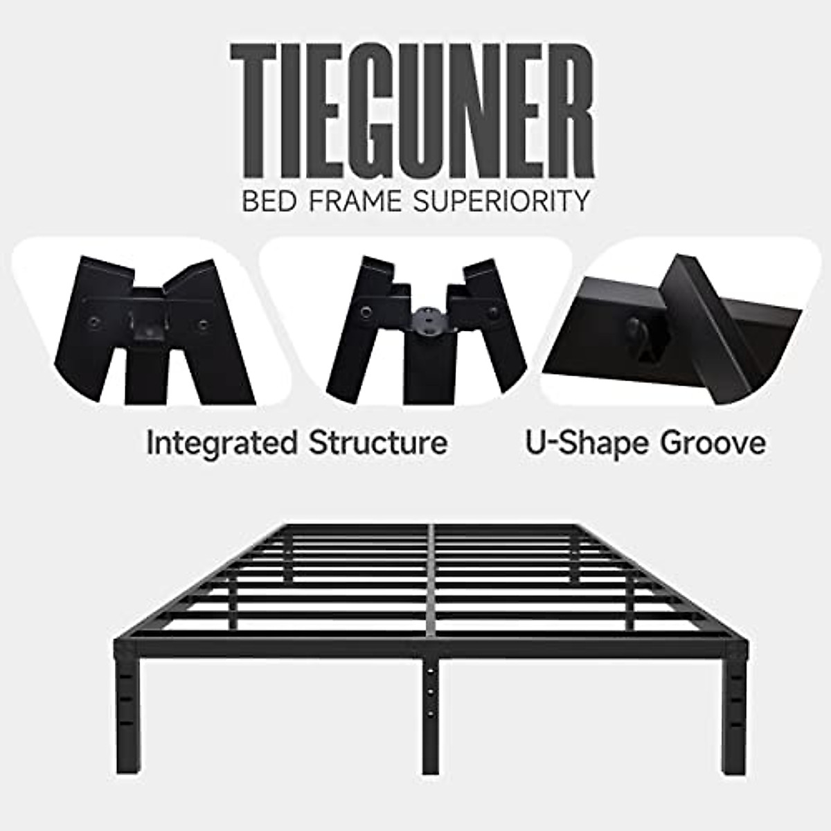 TIEGUNER 14 Inch King Bed Frame, Heavy Duty Metal Platform Easy Assembly Bed Frame, No Box Spring Needed Mattress Foundation 3500 Lbs Support, Noise Free, Maximum Storage (Black)