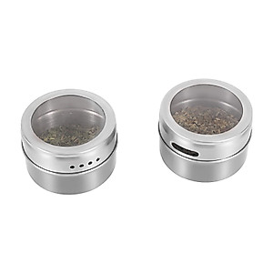 HEFANTU 12 Magnetic Spice Tins with Spice Racks Wall Mount & 120 Spice Labels, Storage Magnet Spice Containers, Clear Lid with Sift and Pour(Spices Not Included)(silver)