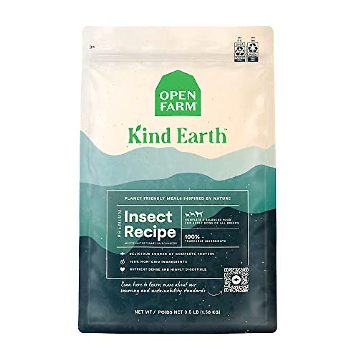 Open Farm Kind Earth Insect Based Dry Dog Kibble, Natural Source of Complete Protein, Nutrient-Dense, Highly Digestible, Hypoallergenic, Lower Carbon Footprint (3.5 Pound Pack of 1)