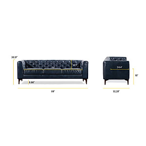POLY & BARK Essex Sofa in Full-Grain Semi-Aniline Italian Tanned Leather in Midnight Blue