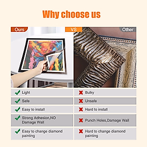 NAIMOER Upgraded 2Pack Diamond Painting Frames, Frames for 35x35cm Diamond Painting Canvas, Magnetic Diamond Art Frame Self-Adhesive, Diamond Painting Frames with Hooks for Wall Window Door (Black)