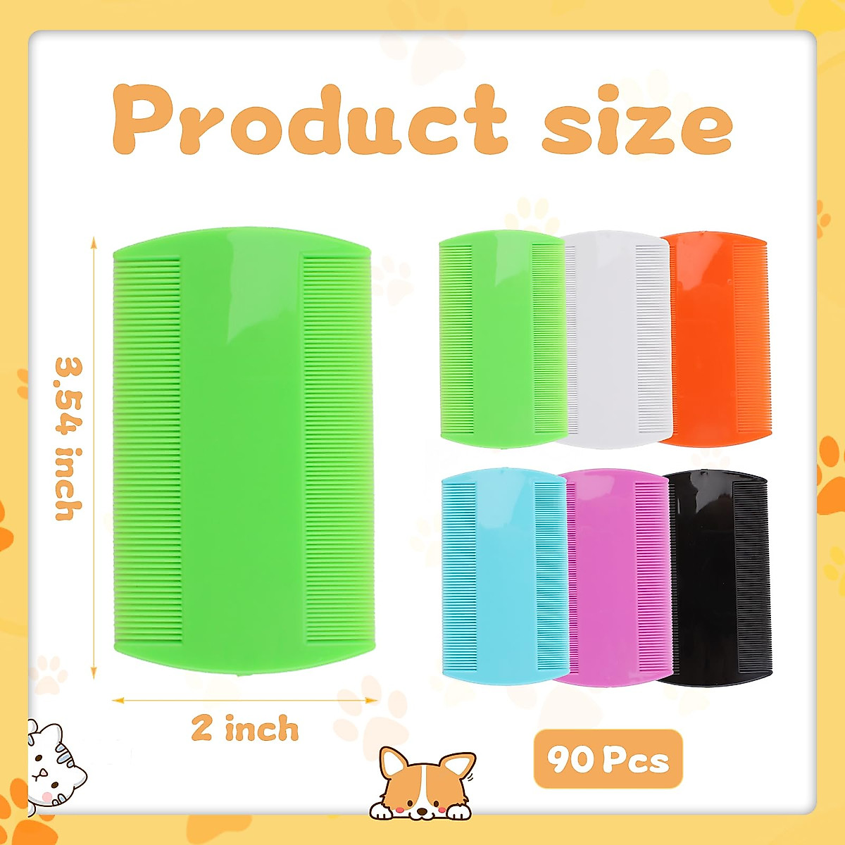 BUWUSMU 90 Pcs Double Side Tooth Pet Flea Comb Bulk for Cats Dogs Lice and Tick Comb for Small Cats Dogs Kitten Indoor(6 COLORS)
