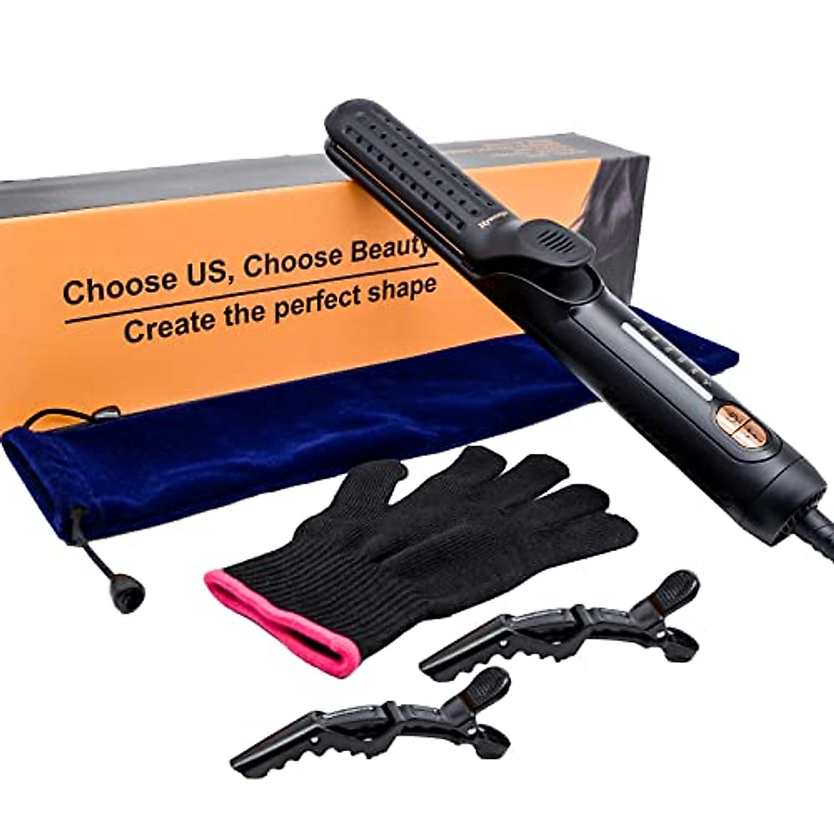 Hywestger Flat Iron Hair Straightener and Curler 2 in1 | 360° Airflow Styler Curling Iron with 80 Ionic Cooling Air Vents, 5 Adjustable Temperature Settings, 15s Fast Heating & Dual Voltage