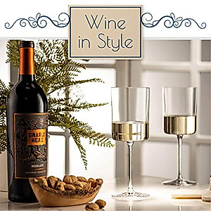 BENETI Large Square Wine Glass Set of 4-14 oz European-Made Hand Blown Glass White Wine Goblets w/Laser-Cut Rim, Dishwasher-Safe Crystal Clear Red Wine Glass Gift Set