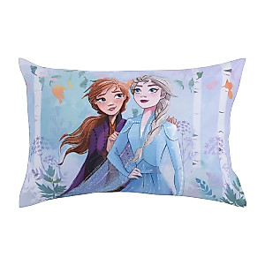 Disney Frozen 2 Nature is Magical Purple, Blue and White 4 Piece Toddler Bed Set - Comforter, Fitted Bottom Sheet, Flat Top Sheet, Reversible Pillowcase