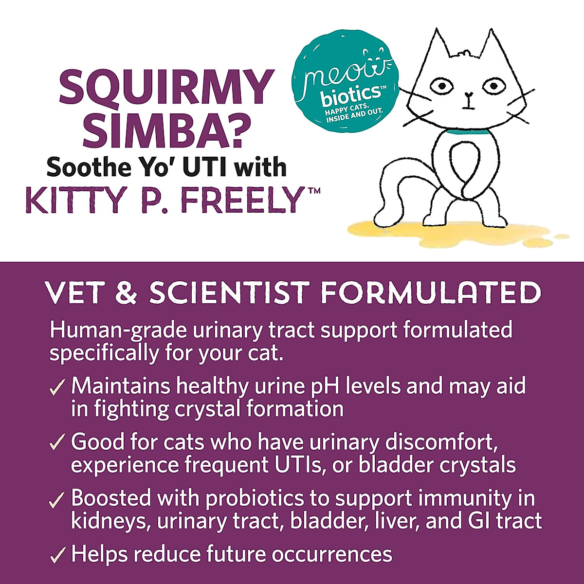 Meowbiotics Kitty P. Freely Cat Urinary Supplement, Cranberry for Cats, Cat UTI & Cat Kidney Support Powder Probiotics for Cats, Made in USA (30 Days)