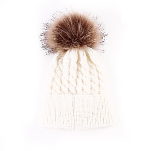 oenbopo Baby Winter Warm Knit Hat Infant Toddler Kid Crochet Fur Hairball Beanie Cap White