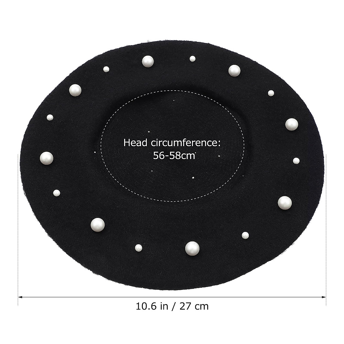 Pearl Autumn Winter Cashmere Beret Starry Beaded Pearl Rivet Wool Beret (Black)