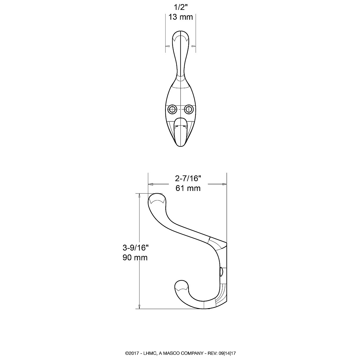 Liberty B42302Q-FB-C5 3-Inch Heavy Duty Coat and Hat Hook, Flat Black, 1 Count (Pack of 1)