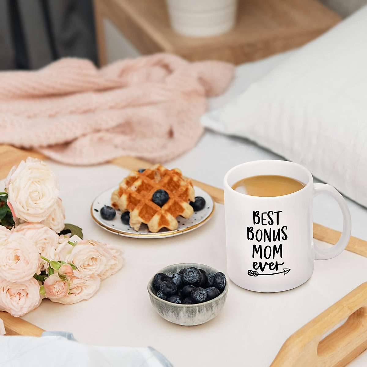 Maustic Mothers Day Gifts for Mom, Best Bonus Mom Ever Gifts from Daughter Son Stepchild, Bonus Mom Coffee Mug Cup, Christmas Birthday Gifts for Stepmom Stepmother Second Mom, 11 Oz White