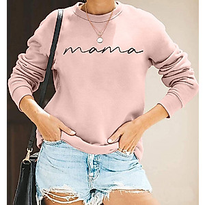 ASTANFY Womens Crewneck Sweatshirt Mama Letter Print Long Sleeve Loose Fashion Pullover Top (Pink, XX-Large)