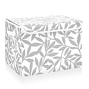 CaTaKu Leaf Grey Storage Bins with Lids and Handles, Fabric Large Storage Container Cube Basket with Lid Decorative Storage Boxes for Organizing Clothes
