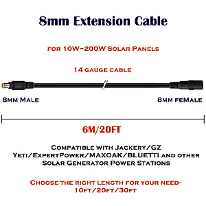 iGreely 8mm Extension Cable 20Ft 6M DC 8mm Cord Compatible with Jackery Goal Zero for Solar Generator Portable Power Station and Solar Panel 14AWG