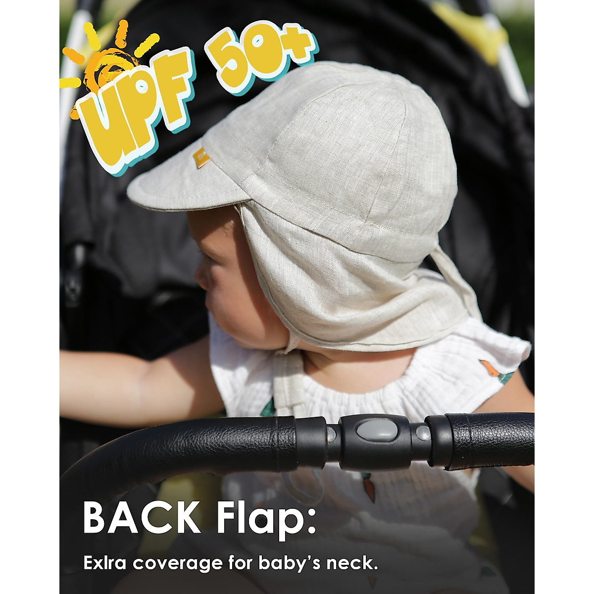 Baby Sun Hat UPF 50+ Adjustable Linen Breathable Infant Quick Drying Summer Beach Hat with Neck Flap Swim Hat for Baby Boys Girls Beige