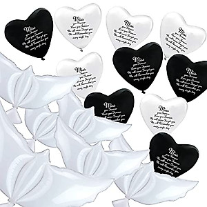 50 PCS Memorial Balloons Set with 40 PCS White and Black Memorial Balloons 8 PCS Peace Dove Balloons Pigeon Bird Balloons Funeral Remembrance Balloons 2 Rolls of Ribbons