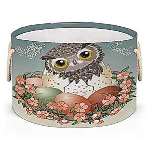 Easter Egg Cute Owl Large Round Baskets for Storage Laundry Baskets with Handles Blanket Storage Basket for Bathroom Shelves Bins for Organizing Nursery Hamper Girl Boy