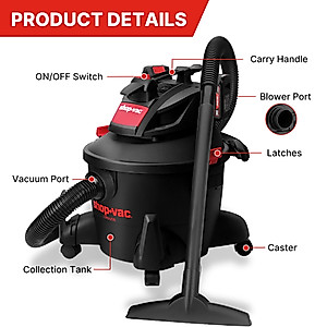 Shop-Vac 6 Gallon Wet Dry Vacuum Cleaner, 8.0 Peak Kpa Shop Vacuum with Blower Function, Cordless Vacuum Cleaner for Pet Hair, Jobsite, Garage, Home & Workshop