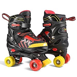 Hikole Kids Roller Skates,Adjustable Size Skates with ABEC-7 Bearing for Boys Girls Ages 6-12, Beginners Roller Skate with Breathable Comfortable Mesh (Black and Yellow,Size S:10C-13C)