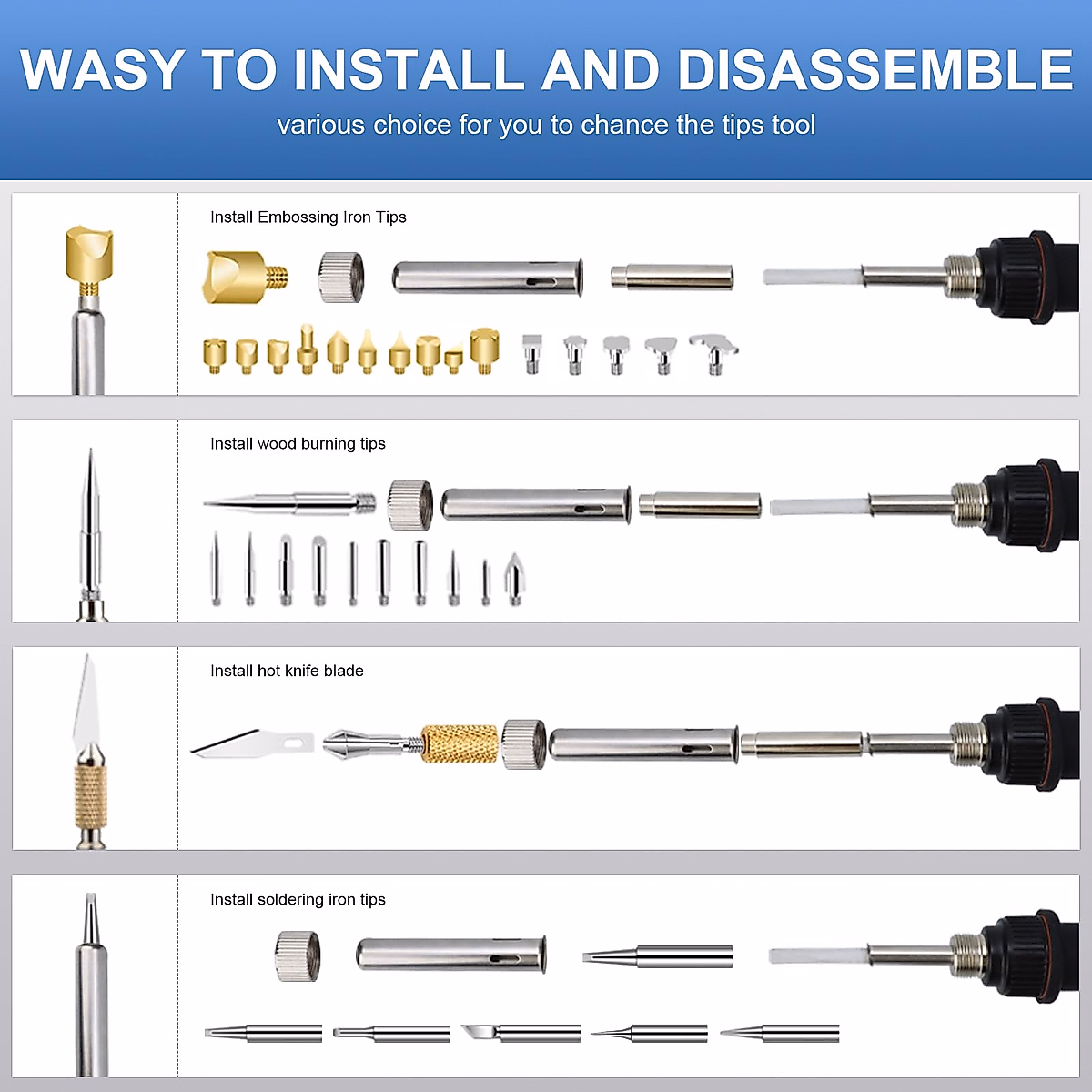 Wood Burning Kit, Wood Burning Tool Adjustable Temperature Woodburning Pyrography Pen Kit for Adults 46 Pcs