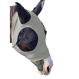 Lycra Horse Fly Mask with Ears Comfort Fit Mesh Trail Pasture Sun UV Protection (Arab/Cob/Small Quarter, Gray)