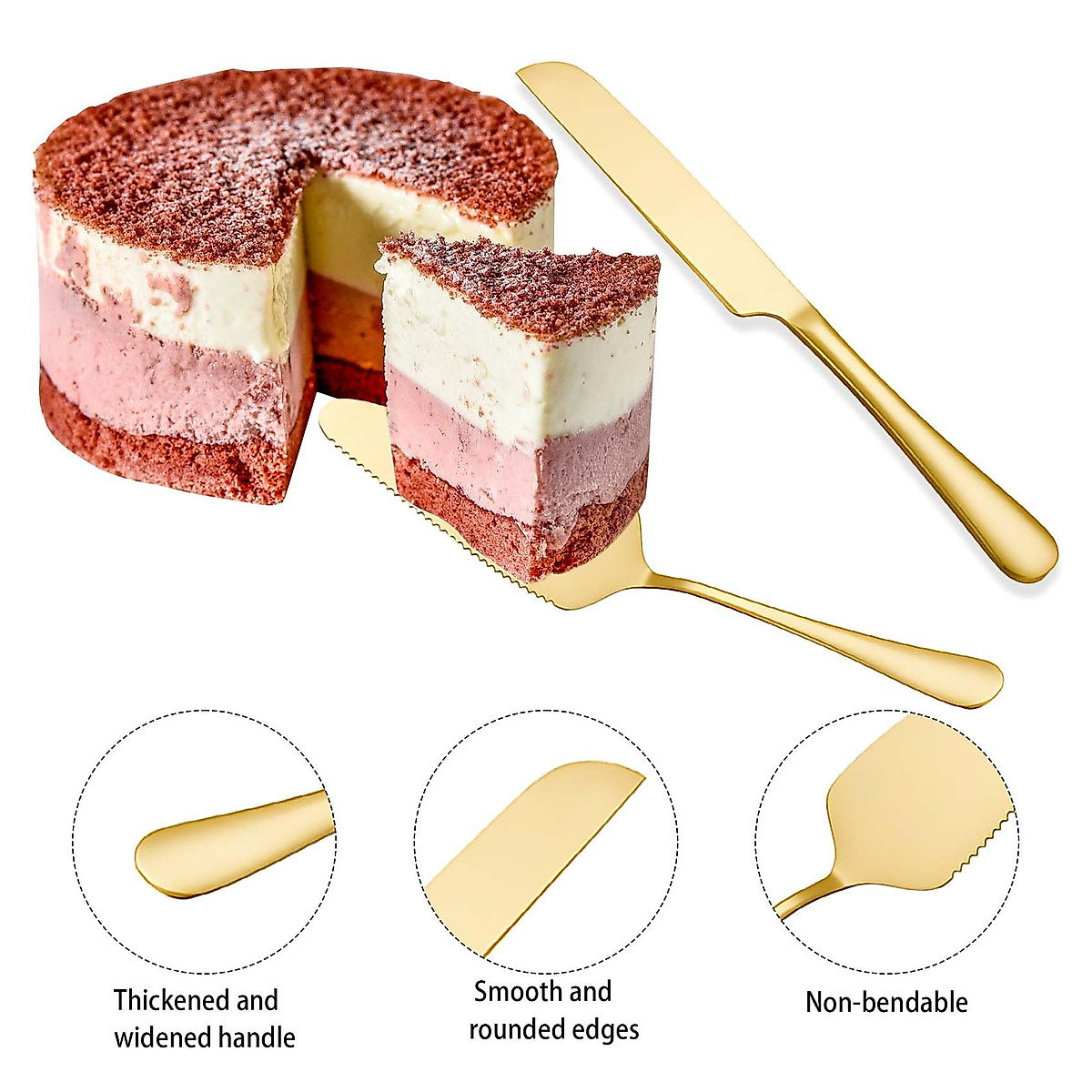 Zoyiancy Wedding Cake Knife and Server Set, Gold Cake Cutting Set, Stainless Steel Cake Cutter Slicer, Cake Cutter Set for Wedding, Birthday, Parties and Events