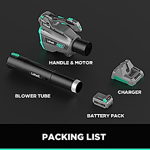 Litheli Cordless Leaf Blower 40V, Battery Leaf Blowers for Lawn Care, with Brushless Motor, Axial Blower for Blowing Leaf, Dust, Snow, Debris, with 2.5Ah Battery & Charger Included, Black