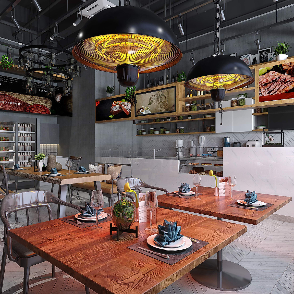 Hanging Patio Heater, 1500W Outdoor/Indoor Electric Patio Heater, Infrared Patio Heater, Ceiling Electric Heater with 3 Heat Options 600W/900W/1500W