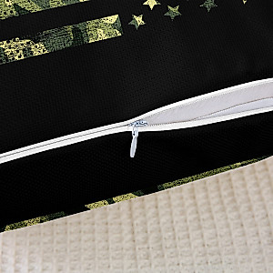 Set of 2 Camo American Flag Throw Pillow Covers 18x18 Inch, Green Camouflage Pillow Covers for Adults Kids Boys, Black Vintage Army Militarily Cushion Covers, Geometric Star Stripe Flag Cushion Cases