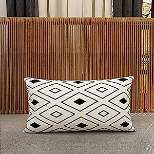 Outdoor Black White Pillow Cover Waterproof, Boho Aztec Double Printed Throw Pillow Covers, Decorative Geometric Modern Cushion Covers for Garden Patio Furniture Couch Sofa Home,12×20 Inch, Set of 4