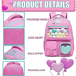 ZBAOGTW Cute Backpack for Girls Aesthetic Backpack Clear, Backpack with Lunch Box Casual Bag Pink Backpack for Elementary School Teens Back to School Supplies