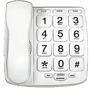 Tyler TBBP-4-WH Telephone for Seniors - Large Button Landline Phone for Elderly with Loud Speaker, Speed Dial, Ringer Volume Control, Wall Mount - Easy to See & Press Numbers - Works in Power Outage