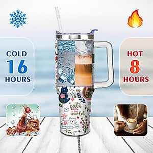 30 oz Cat Tumbler with Handle and Straw, Cute Cartoon Stainless Steel Vacuum Insulated Travel Coffee Mug Cup Water Bottle, Cat Stuff Accessories Decor, Cat Lover Gifts for Women Girls