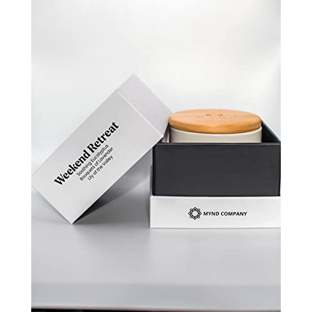 MYND COMPANY Aromatherapy Candle | Scented Candles for Home | 7oz All Natural Soy Wax Ceramic Jar Candles | Weekend Retreat Scented Candle with Gift Box | Mind Company