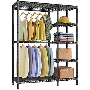 VIPEK V7 Basic Garment Rack for Hanging Clothes Heavy Duty Clothes Rack with Shelves, Portable Closet Rack Metal Clothing Rack 5 Tiers Freestanding Closet Wardrobe System, Max Load 670lbs, Black