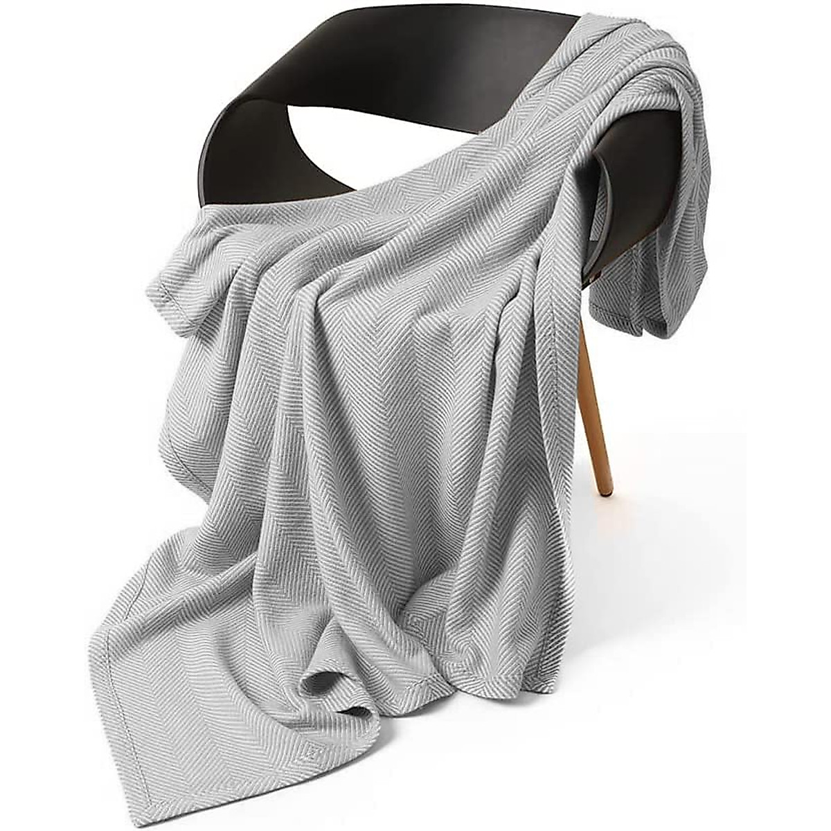 CURATED & COZY Herringbone Wool Throw Blanket, Ultra Soft Wool Throw Blanket for Couch, Sofa & Bed, Made with 100% Inner Mongolian Wool, Herringbone Pattern - 53" X 69" (Grey)