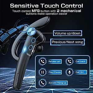 TEIMO Bluetooth Headset, Bluetooth Earpiece with 400mAh Charging Case 55H Playtime, V5.1 Hands-Free Wireless Earphones Built-in Mic for Driving/Business/Office, Compatible for iOS/Android Cellphone