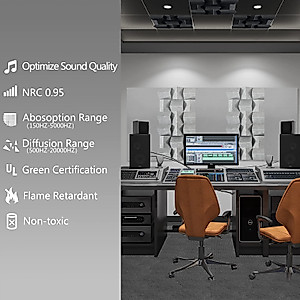 BUBOS Acoustic Panels,DIY Acoustic Diffuser Sound diffuser Panels Full frequency sound absorption（24 x 24Inch）,better Acoustic Treatment for Recording Studio, Office, Home Studio(Black)