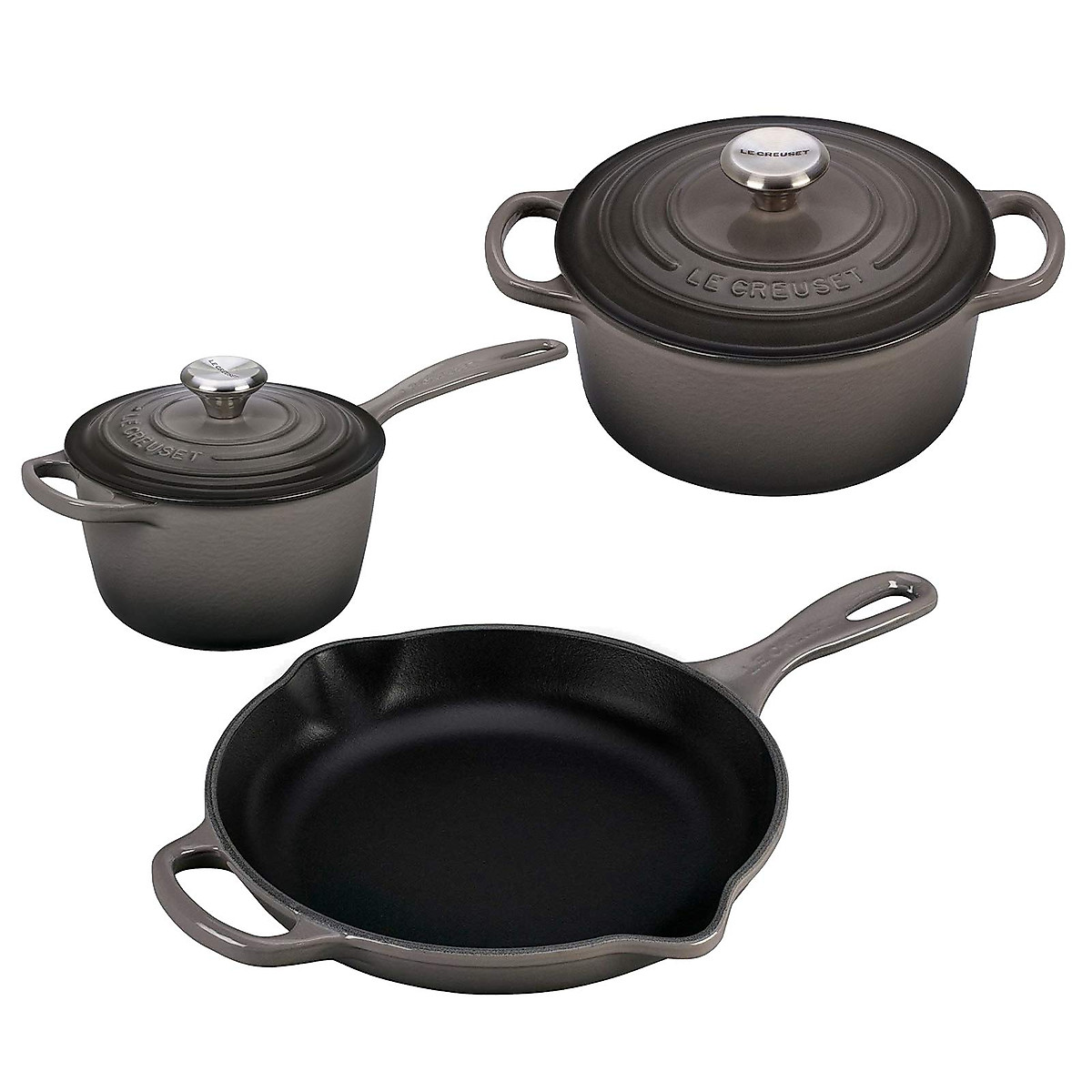 Le Creuset 5 Piece Enameled Cast-Iron SS Knob Condo Cookware Set - Oyster