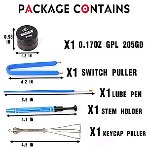 Keyboard Lube Kits 5PCS Contain GPL 205G0 Grease 0.17oz, Stem Holder Keycap Puller Lube Brush, and Switch Puller, Universal Switch Lubricant for Mechanical Keyboard Switches and Stabilizer