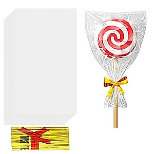400 PCS Treat Cello Bags and Ties 3x4 for Lollipop Plastic Cellophane Treat Bag Packing Bakery Candies Lollipop Packaging