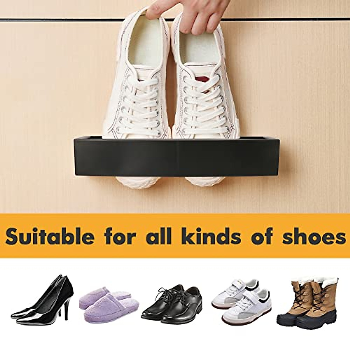 KELEAPEKER 5Pcs Wall Mounted Shoe Rack, Retractable Shoe Holder for Back of Door, Space Saving, Shoe Wall Hanger with Sticky Hanging Strips