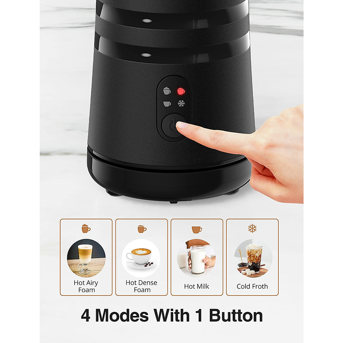 Milk Frother, Paris Rhône Milk Frother and Steamer for Hot and Cold Foam, 4-in-1 Electric milk frother for coffee, Quiet Milk Steamer with Auto Shut OFF, Milk Warmer for Latte, Cappuccino, Macchiato