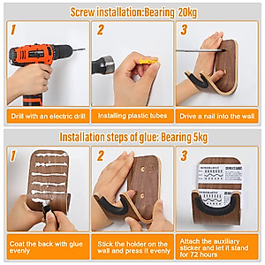 Guitar Wall Mount Holder Guitar Hanger with Pick Slot Skateboard Rack Modern Design Guitar Hook Ukulele Stand Wooden Violin Display Stand with Tool for Storage Bass Acoustic Mandolin Banjo (2 Sets)