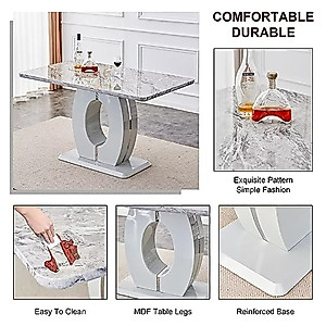 Ayvbir 63'' Modern Simple Imitation Marble Grain Dining Table Rectangular Office Table for 4-6 People for Dining Room Dining Room Kitchen Terrace(Grey)