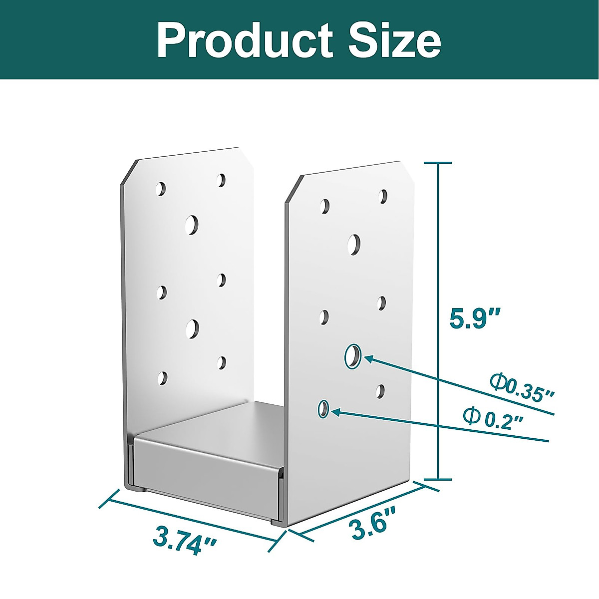 SPACEEUP 4x4 Post Base, Internal 3.5" x 3.5" Post Anchor 2pcs Adjustable Post Base Stainless Steel Concrete Post Anchor for Pavilion Deck Railing Support Decorative Anchor Plate