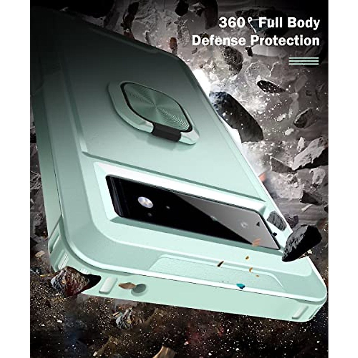 Petocase for Google Pixel 6 Case Heavy Duty Full Body Shockproof Kickstand with 360°Ring Holder Support Car Mount Hybrid Bumper Silicone Hard Back Cover for Google Pixel 6 2021 6.4" Mint