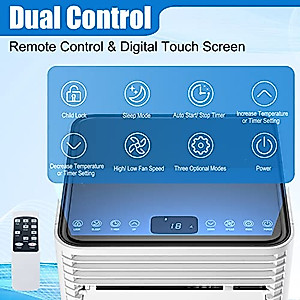 GOFLAME Portable Air Conditioner, 8000 BTU Powerful AC Unit with Remote Control and 4 Universal Casters, 3-IN-1 Air Cooler & Dehumidifier & Fan with 24H Timer for Living Room, Bedroom, Office, Black