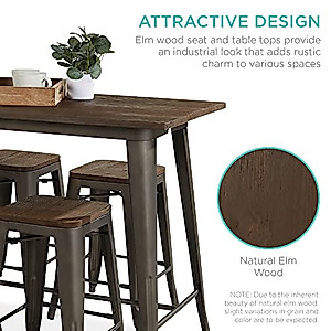 Best Choice Products 5-Piece Dining Set, Counter Height Rustic Industrial Table and 4 Backless Stool for Kitchen, Dining Room, Easy Assembly, 330lb Capacity - Brown