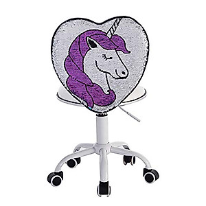 DM Furniture Swivel Kids Desk Chair Faux Leather Student Living Room Chair Thick Padded Adjustable Swivel Chair for Girls and Boys (White Seat)