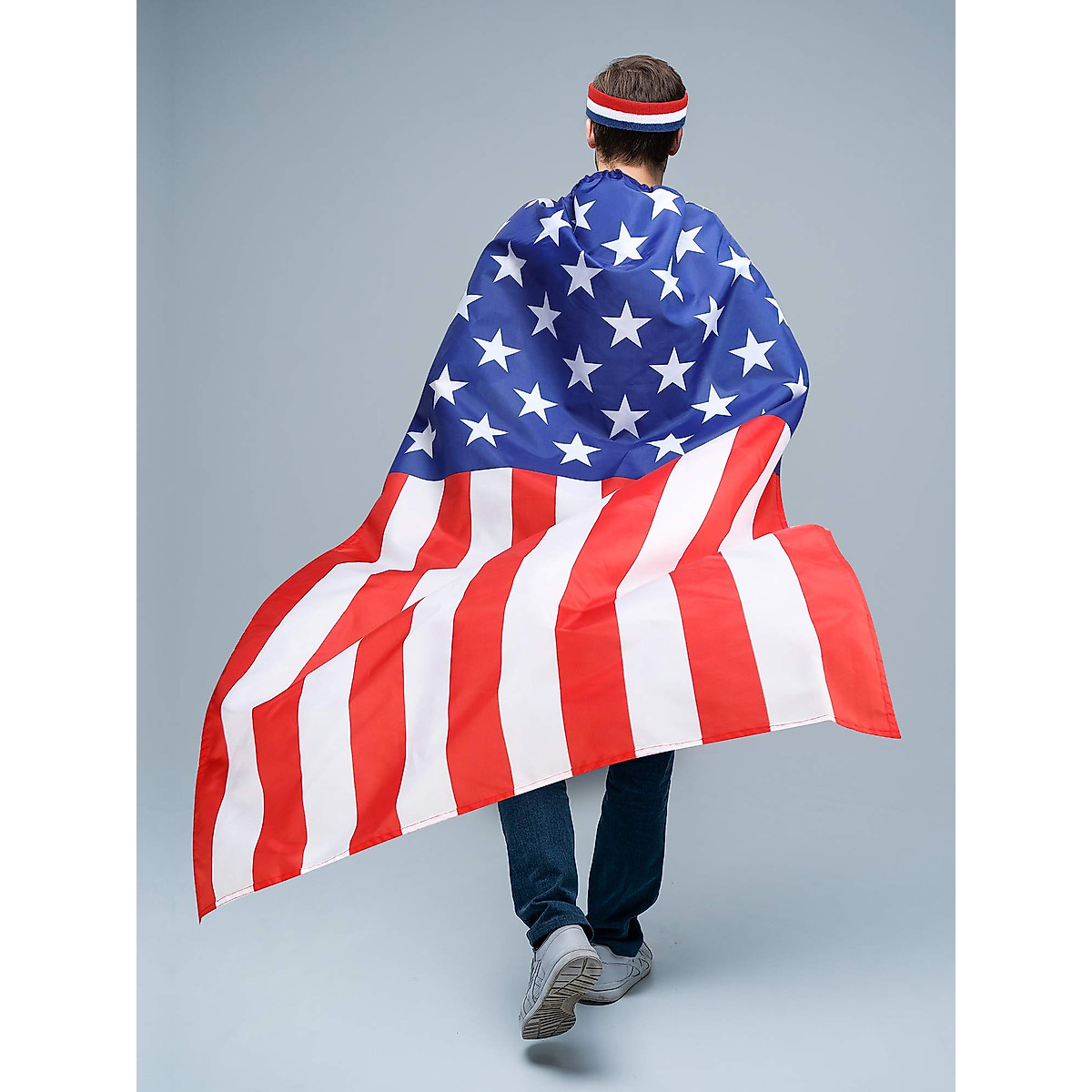 Frienda American Flag Costume Cape, Retro 80's USA Sunglasses and Flag Headband for 4th of July Independence Day Celebration